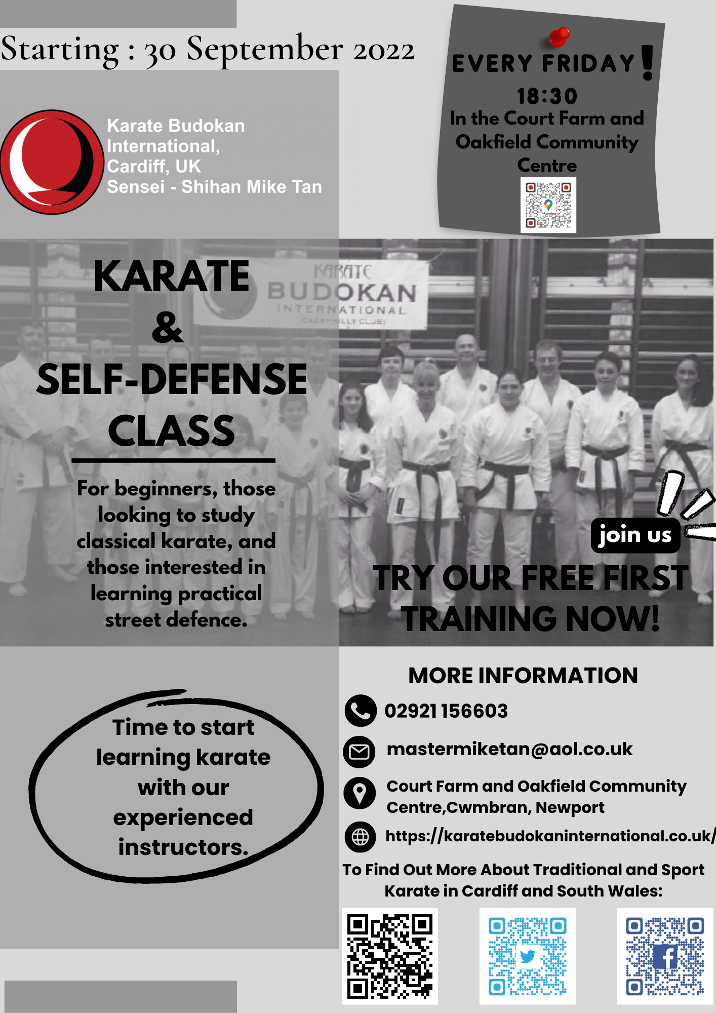 New Karate Budokan class starting in Cwmbran – Karate Budokan International
